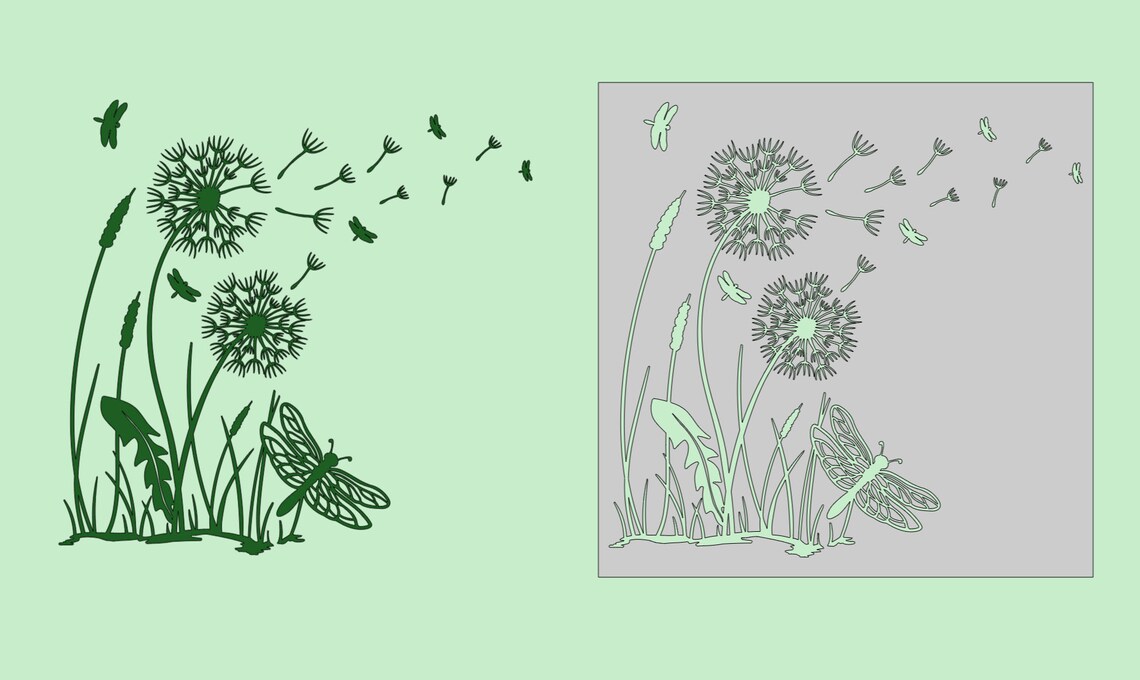 Floral Meadow Adhesive Stencil for Fabric Wood Furniture With Dandelion ...