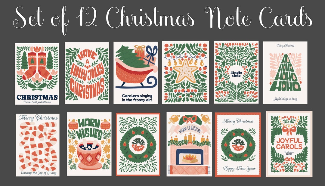 Christmas Note Card Set Modern Christmas Blank Inside - Etsy