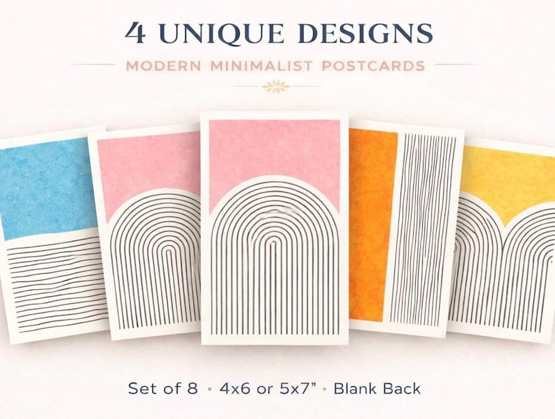 Mid Century Modern Abstract Postcards Set, Colorful Minimalist ...
