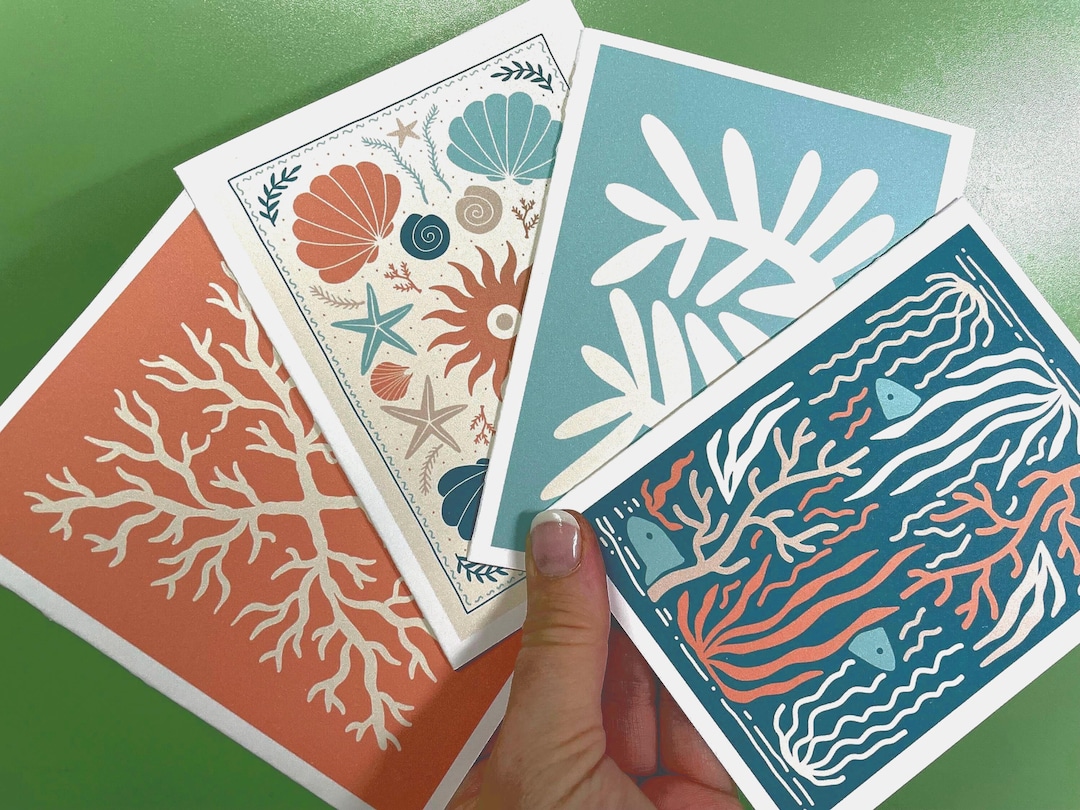 Boho Sea Life Note Cards: Mid-century Modern Ocean Thank You Notes - Etsy