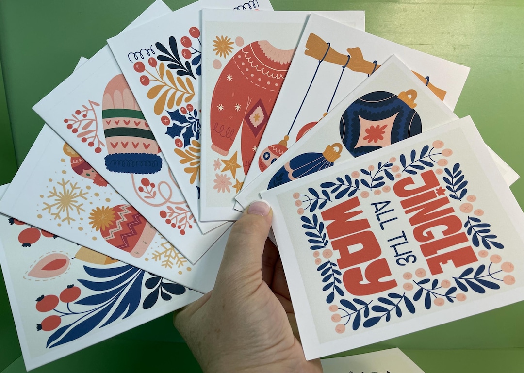 Christmas Note Card Set W/envelopes,stickers Available,modern Christmas ...