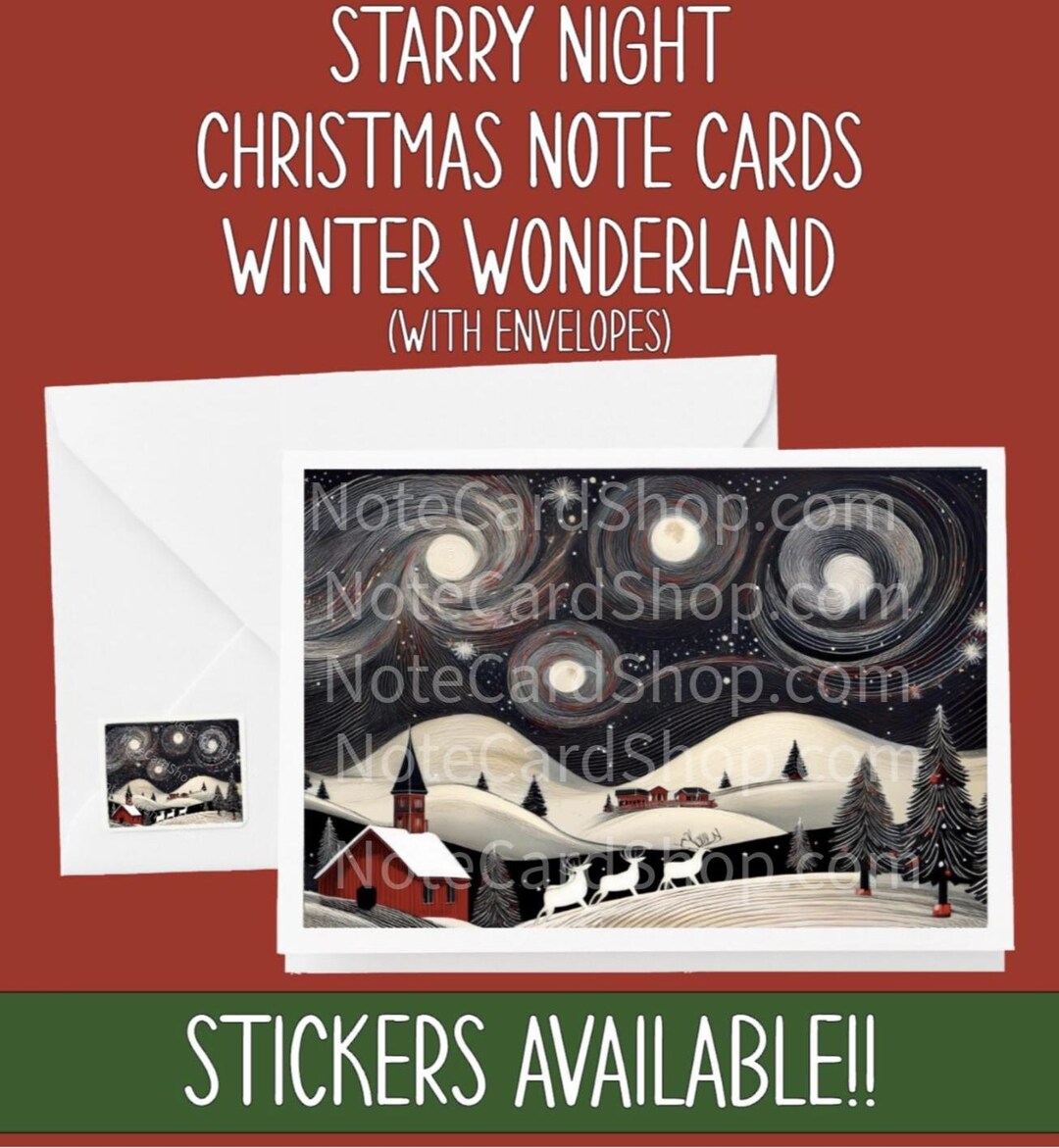 Christmas Cards Starry Night- Snowy Landscape With Envelopes- Free ...