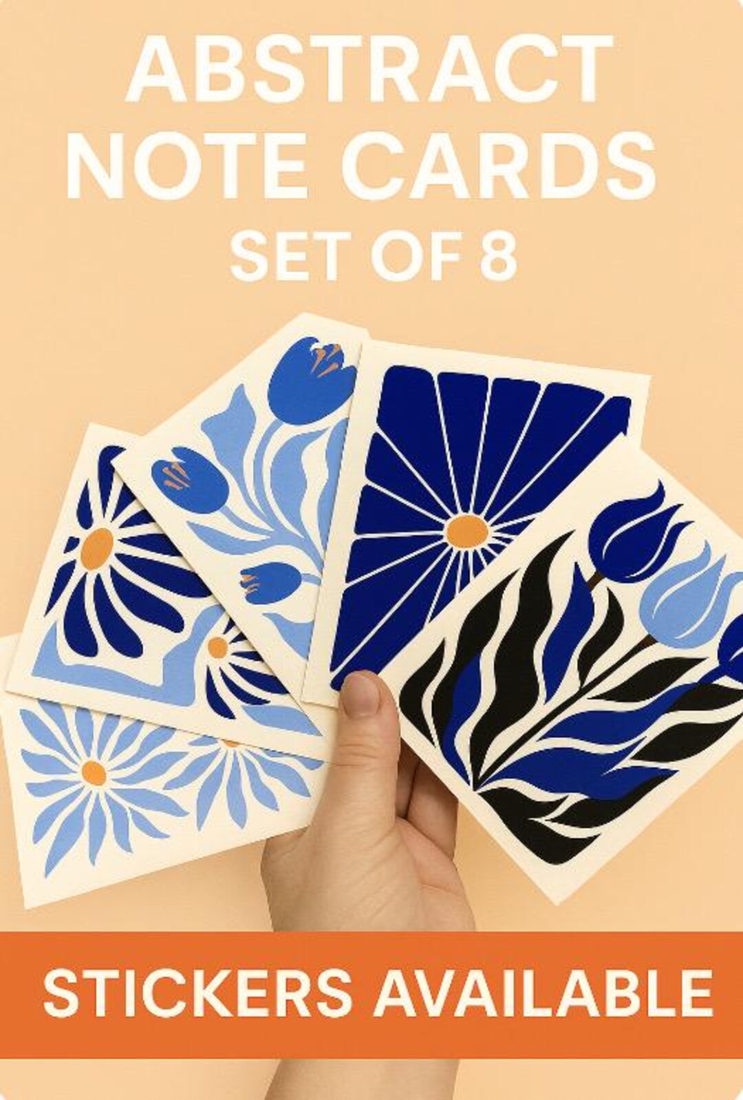 Blue Botanical Note Card Set: Mid-century Modern Abstract Floral Art - Etsy
