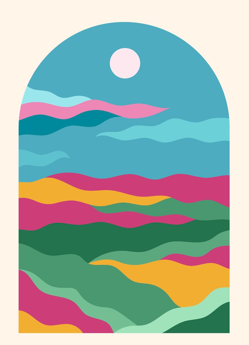 Abstract Landscape Note Cards – Mid Century Modern Geometric Mountain ...