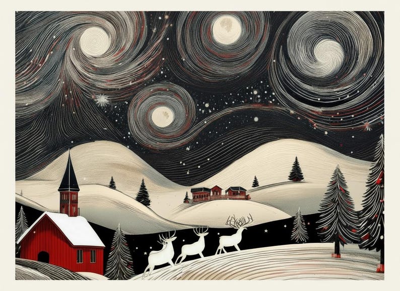 Christmas Cards Starry Night- Snowy Landscape With Envelopes- Free ...