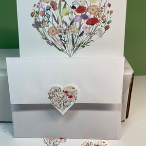 Note Card Set Wildflower Heart Watercolor Printed Love Note Card-clear ...