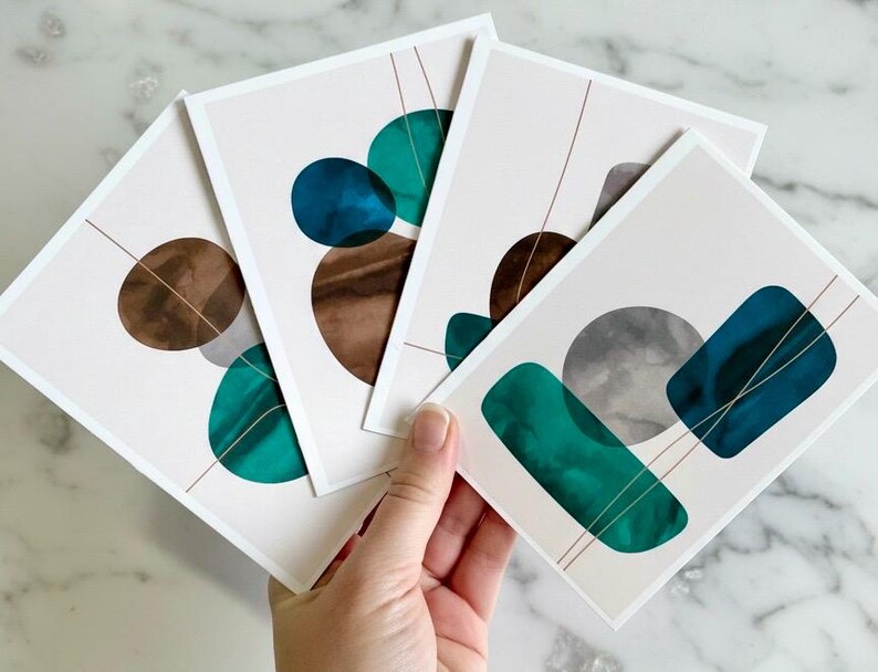 Mid Century Modern Note Card Set: Abstract Geometric Watercolor Designs ...