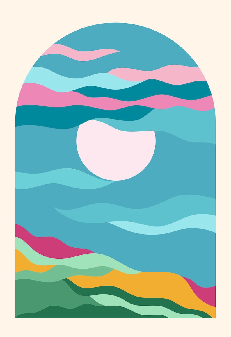 Abstract Landscape Note Cards – Mid Century Modern Geometric Mountain ...