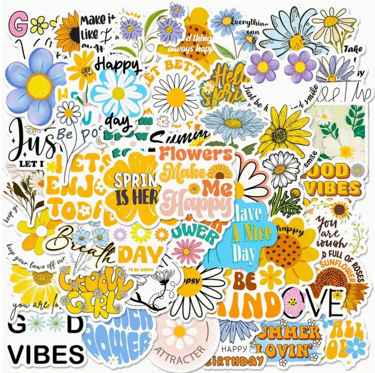 Waterproof Flower Power Sticker Set - Groovy Mid Century Modern (50 ...