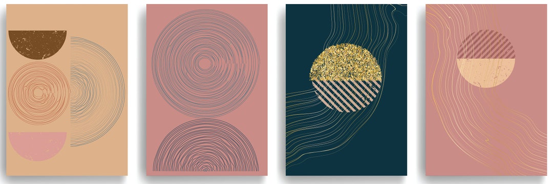 Mid-century Modern Abstract Note Card Set: Minimalist Stationery With ...