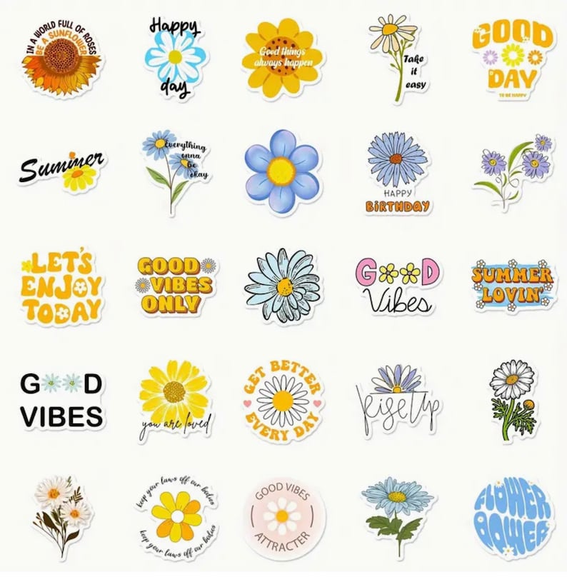 Waterproof Flower Power Sticker Set - Groovy Mid Century Modern (50 ...
