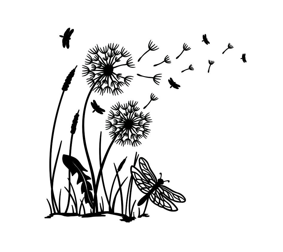 Floral Meadow Adhesive Stencil for Fabric Wood Furniture With Dandelion ...