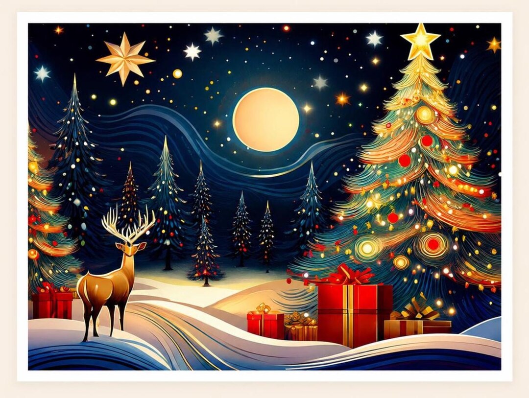 Christmas Cards Scandinavian Folk Art Christmas Card Set: Santa, Starry ...