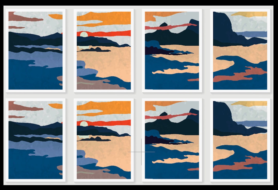 Modern Abstract Mountain Note Cards – Set of 8 or 16. Inspired by ...