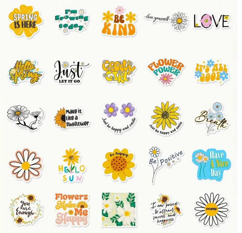 Waterproof Flower Power Sticker Set - Groovy Mid Century Modern (50 ...