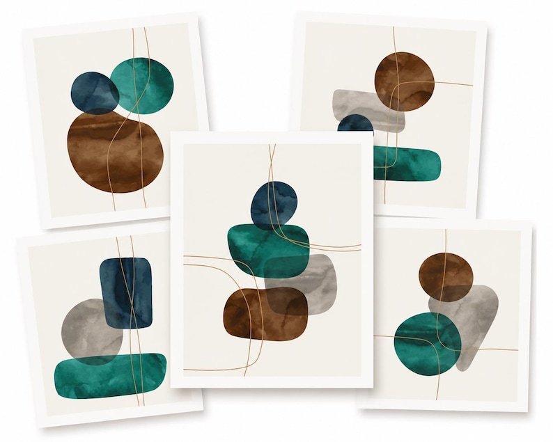 Mid Century Modern Note Card Set: Abstract Geometric Watercolor Designs ...