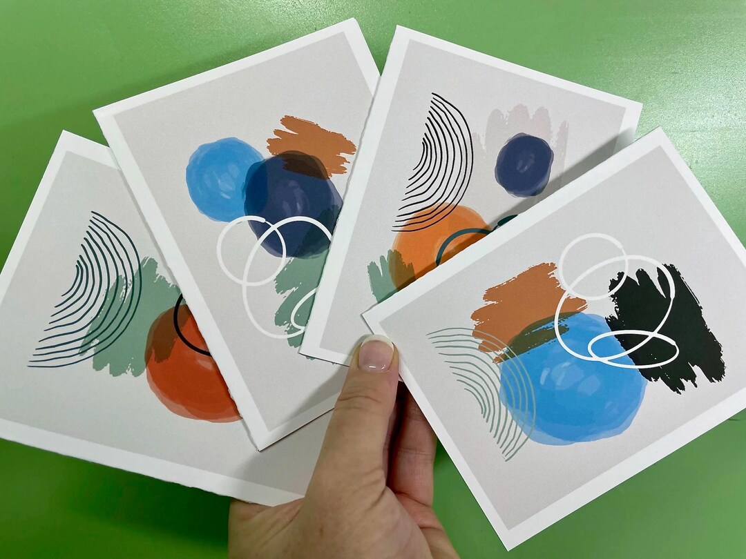 Mid-century Modern Boho Abstract Note Card Set –8 or 16 Blank Cards W ...