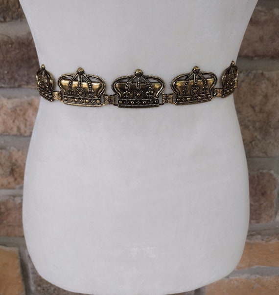 Vintage Belt Gold Metal Royal Textured Crown Monarch | Etsy
