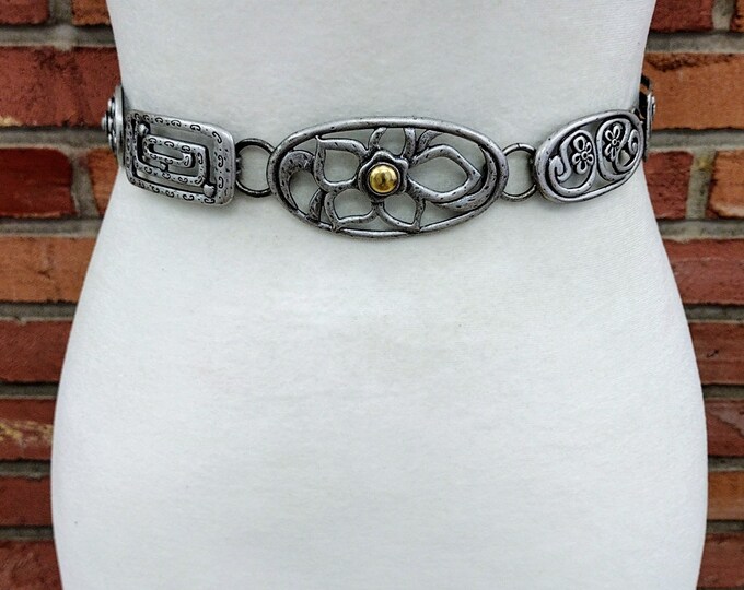 Vintage Chain Belt Silver Matte Metal Chico's Textured Designs Round ...