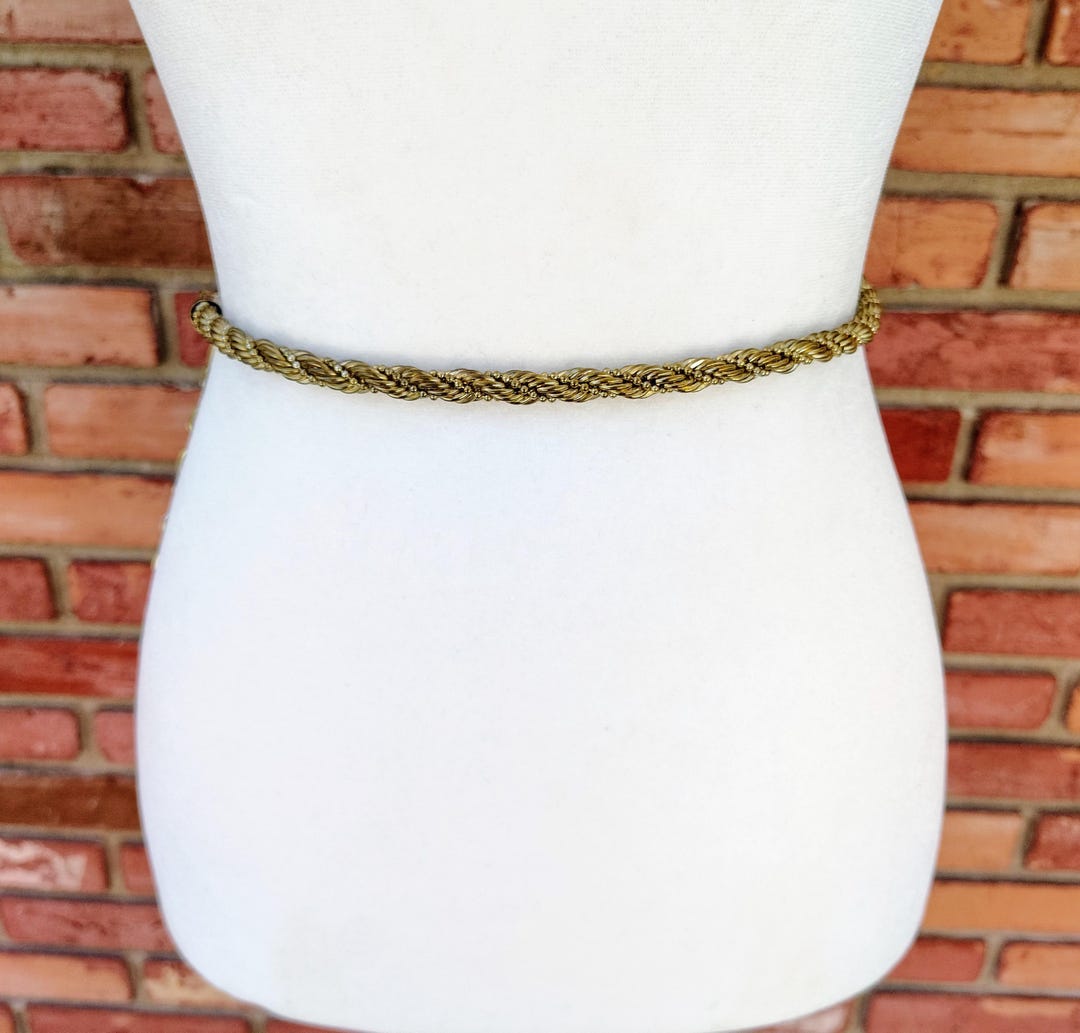 Vintage Chain Belt Gold Metal Thick Rope Chain Tassel Charm Shiny Metal ...