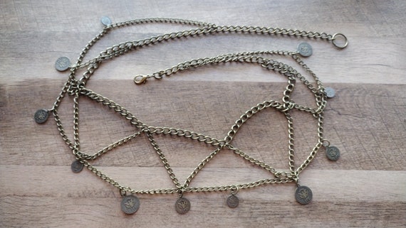 Vintage Chain Belt Antique Gold Metal Coin Belt Belly… - Gem