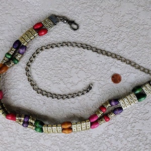 Vintage Beaded Chain Belt Gold Metal Textured Links Colorful Wooden ...