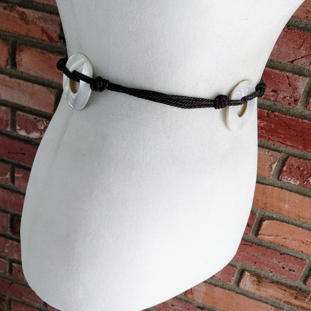 Vintage Tie on Belt Mother of Pearl MOP Sea Shell Round Donut Link Dark ...