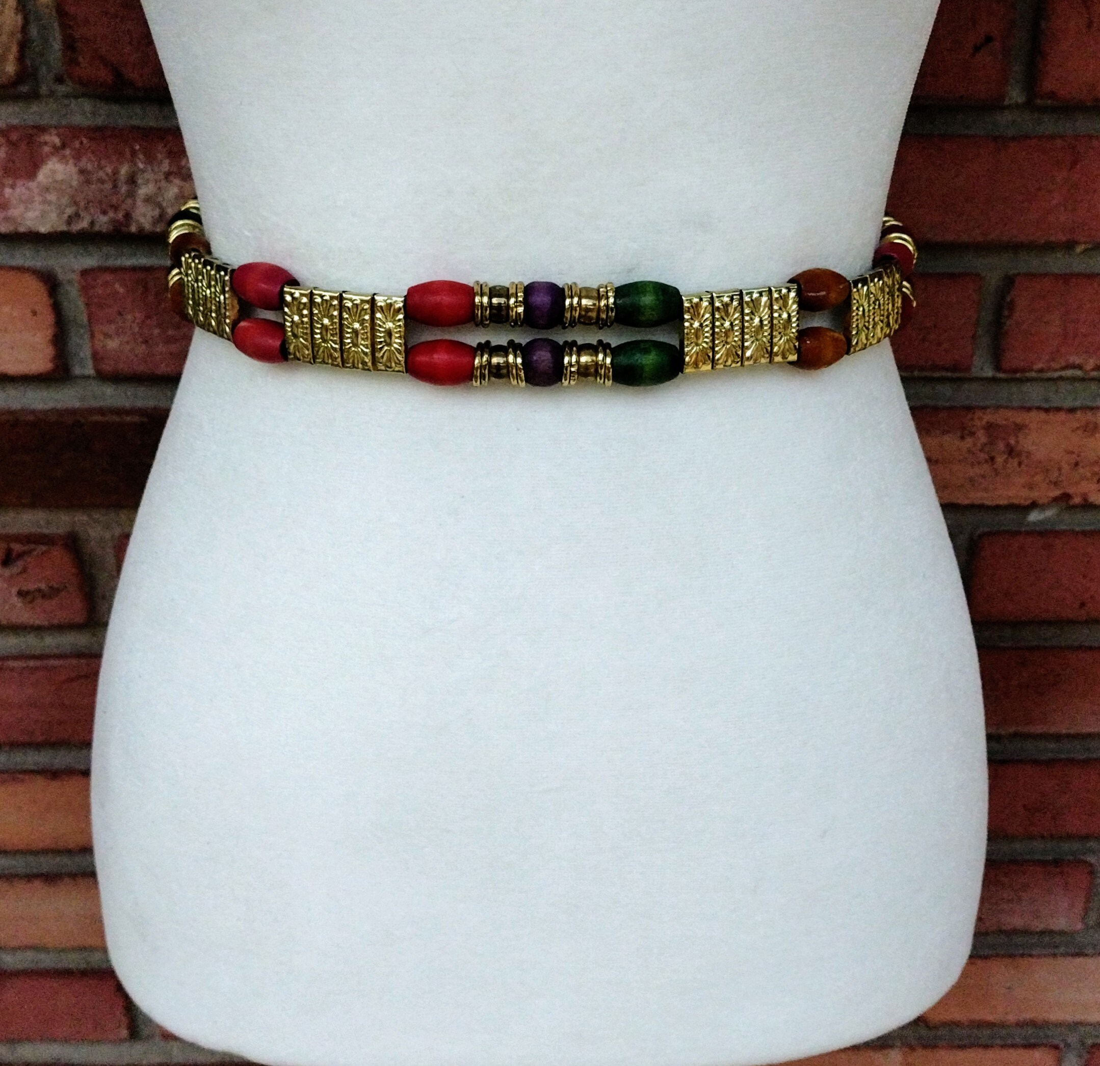 Vintage Beaded Chain Belt Gold Metal Textured Links Colorful - Etsy