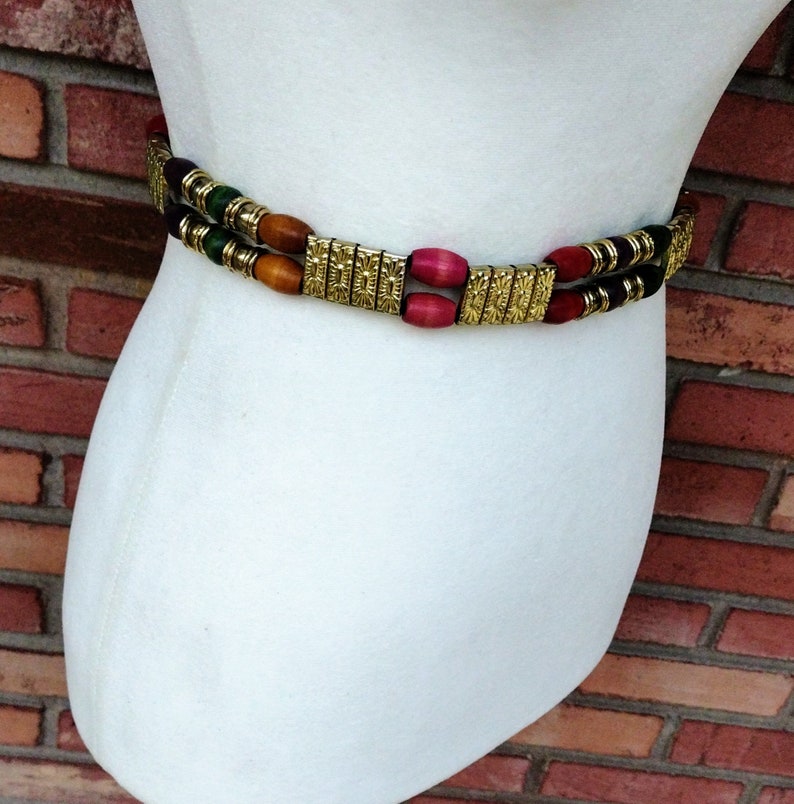 Vintage Beaded Chain Belt Gold Metal Textured Links Colorful - Etsy