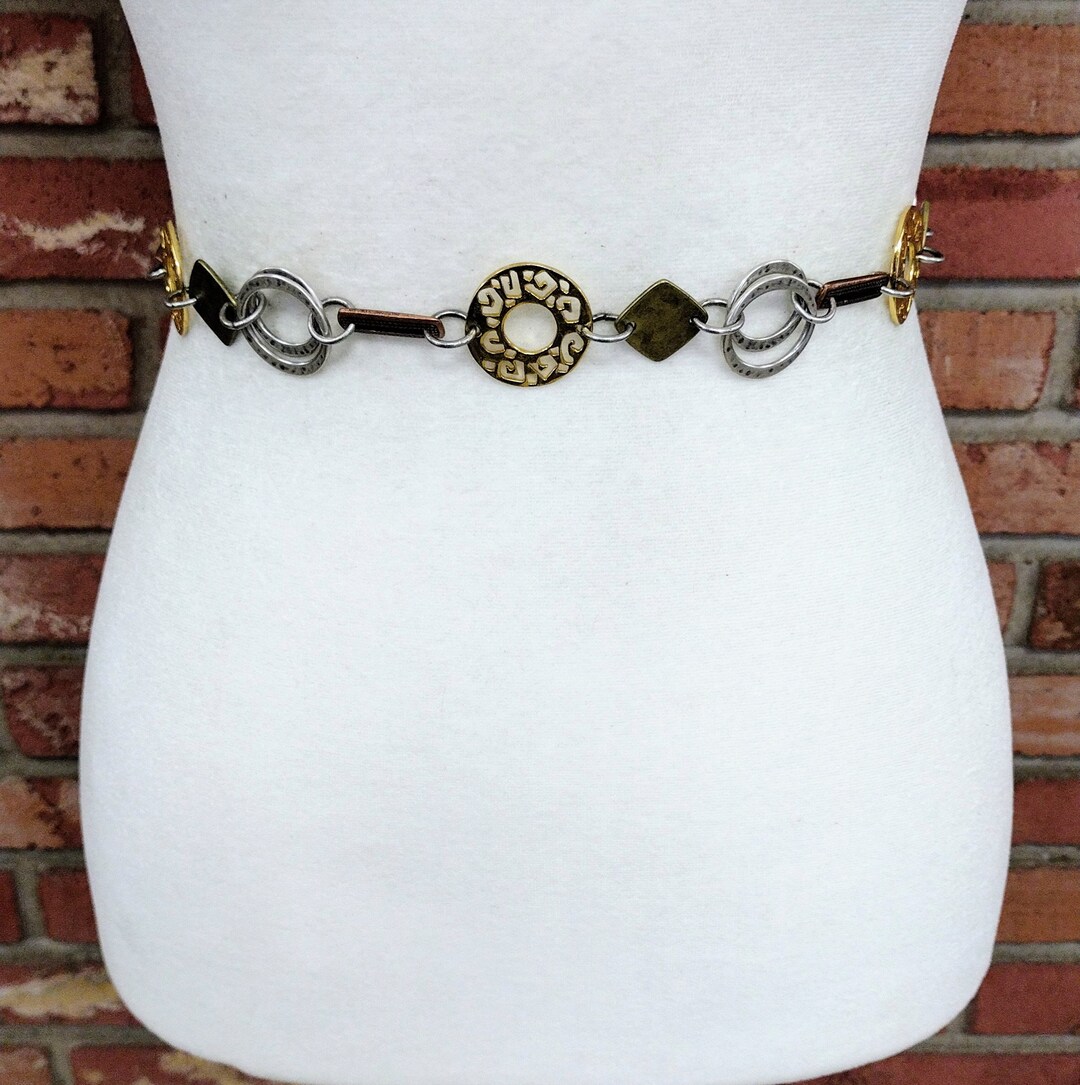 Vintage Chain Belt Tricolor Gold Silver Copper Metal Textured Circle ...