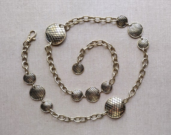 Vintage Chain Belt Gold Metal Round Circle Solid Meda… - Gem