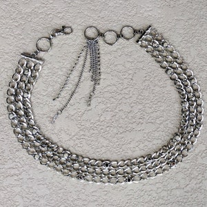 Vintage Chain Belt Silver Metal Wide Triple Chain Link Round Clear Rhinestones Hanging Chain ...