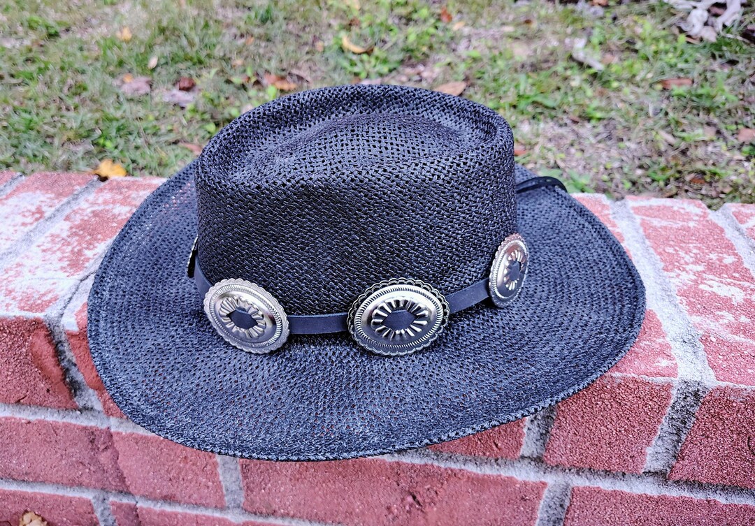 Handmade Hat Band Concho Silver Metal Sunburst Style Concho Black ...