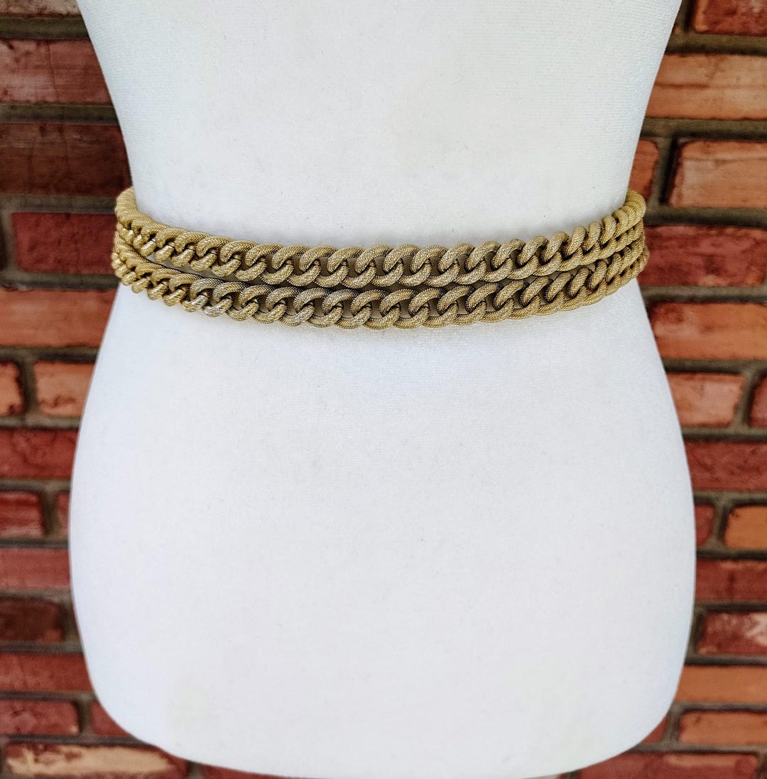 Vintage Chain Belt Gold Metal Double Chain Thick Textured Curb Chain ...