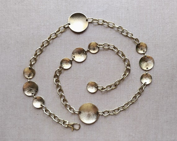 Vintage Chain Belt Gold Metal Round Circle Solid Meda… - Gem