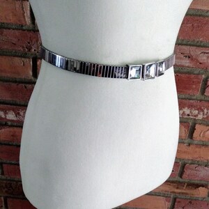 Vintage Metal Belt Shiny Silver Metal Stretch Clear Square Large ...