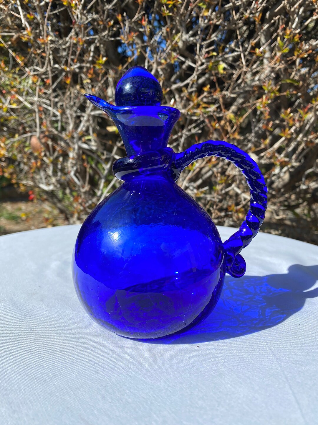 Vintage 1960s Blue Crackle Glass Apothecary Bottle, Mini Cruet - Etsy