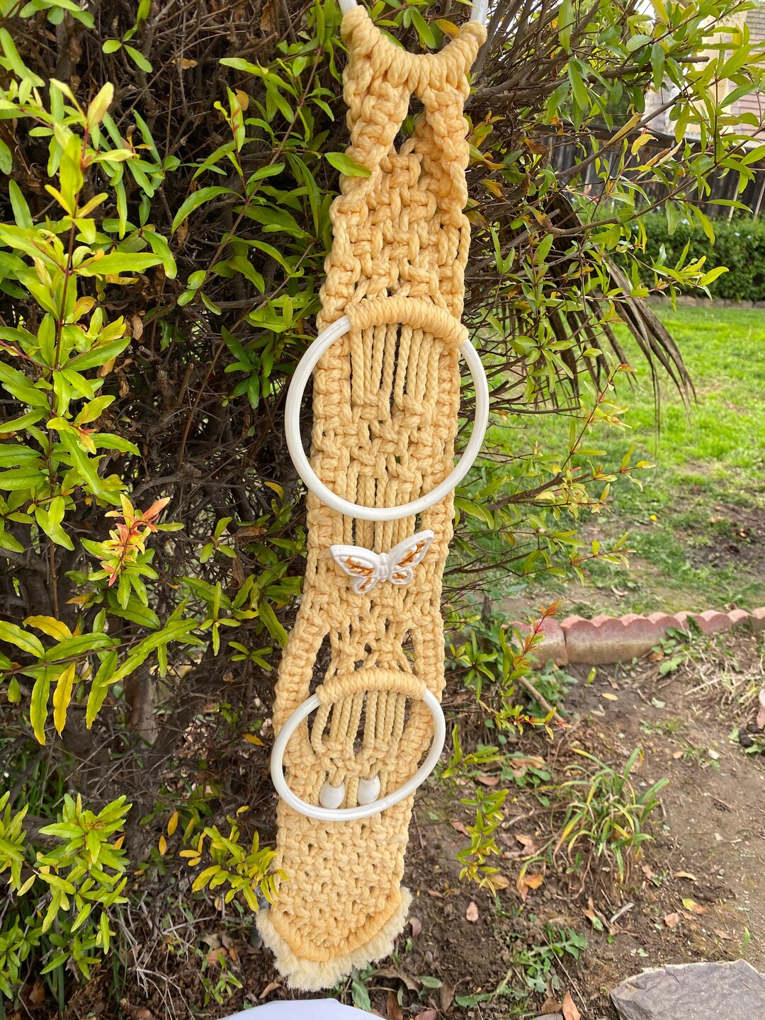 Vintage 1970’s Handmade Peach Macramé Butterfly Towel Hanger - Etsy