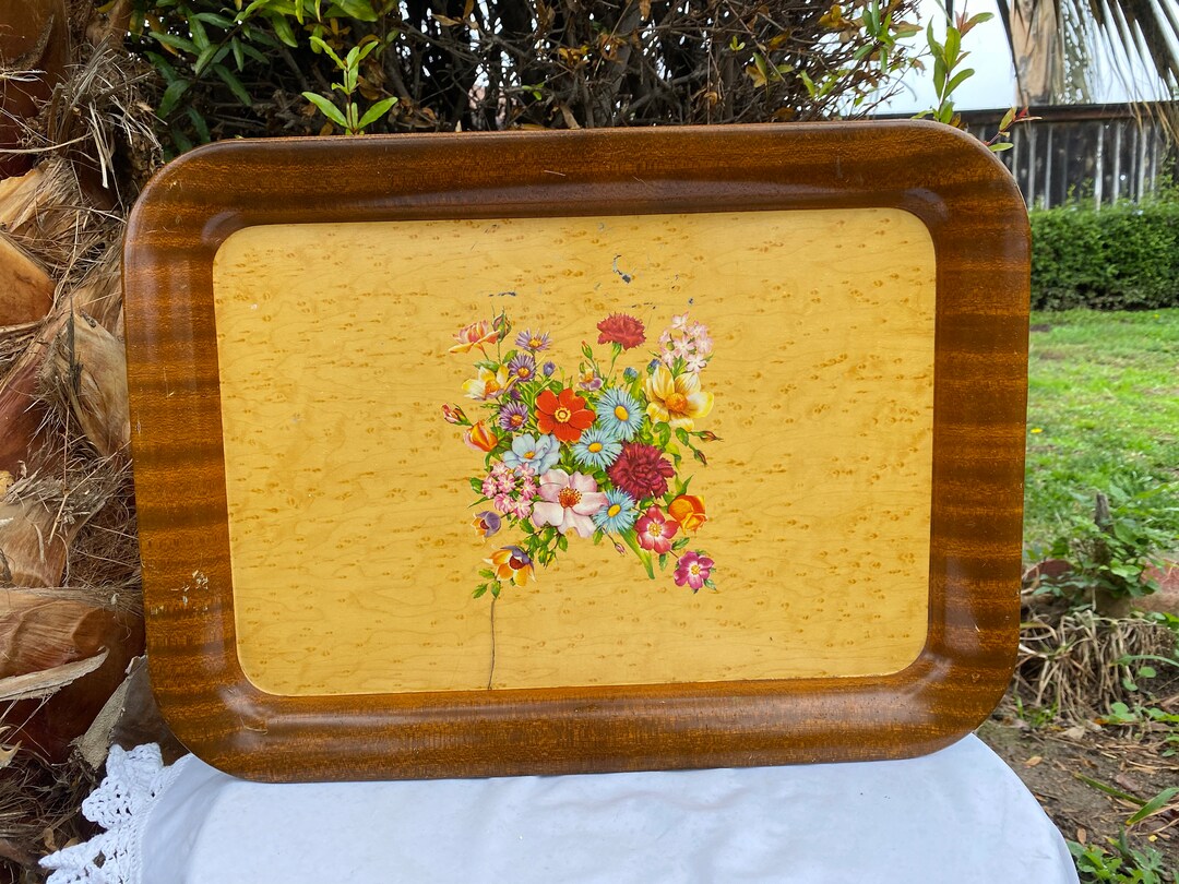 Vintage Faux Wood Floral 1970s Tin TV Tray, Serving Tray - Etsy