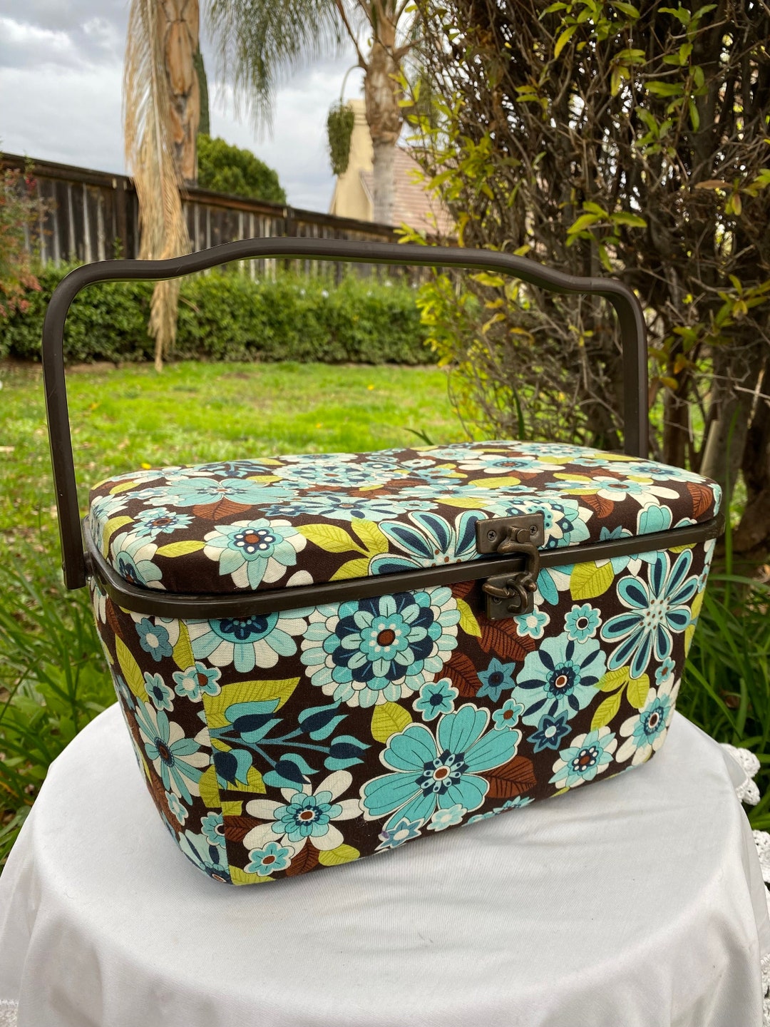 Retro Vintage Inspired Groovy Dritz Floral Padded Sewing Basket - Etsy