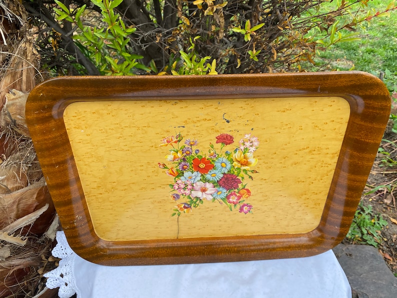 Vintage Faux Wood Floral 1970s Tin TV Tray Serving Tray - Etsy