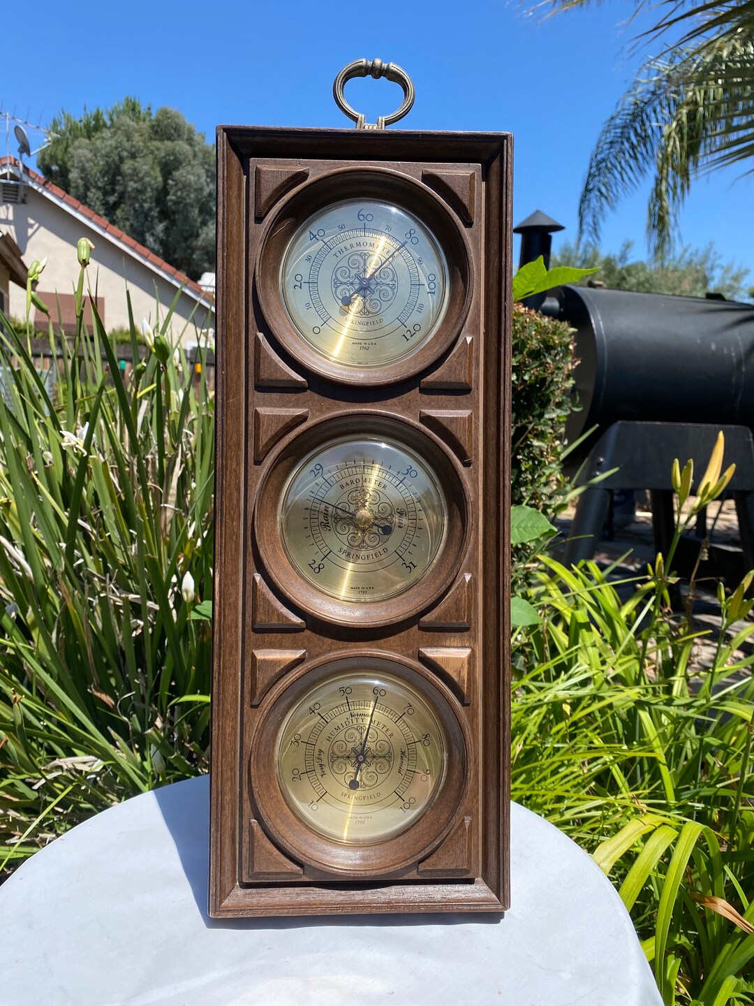 Vintage 1970’s Springfield Faux Wood Weather Station, Wall Hanging ...