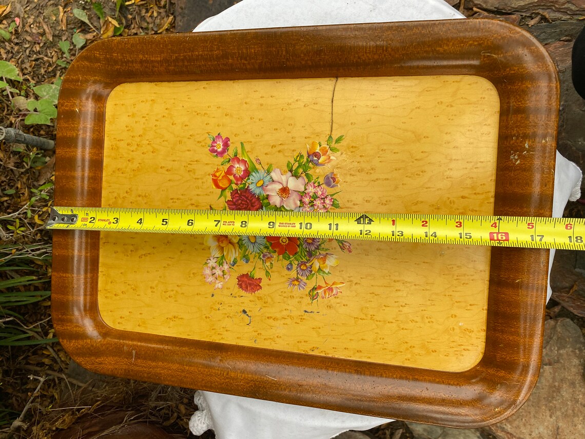 Vintage Faux Wood Floral 1970s Tin TV Tray Serving Tray - Etsy