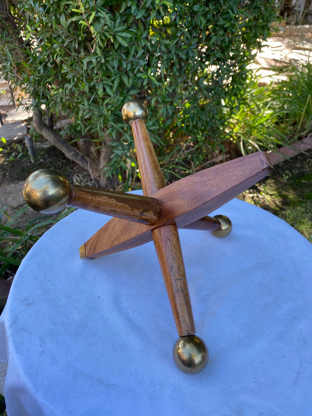 Vintage Mid Century Decorative Wood and Brass Jacks - Etsy