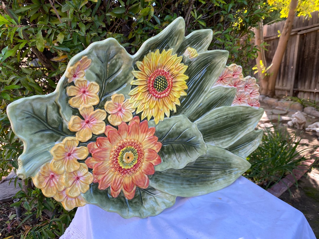 Fitz and Floyd Chanteclair Boho Leaf and Flower Ceramic Platter - Etsy