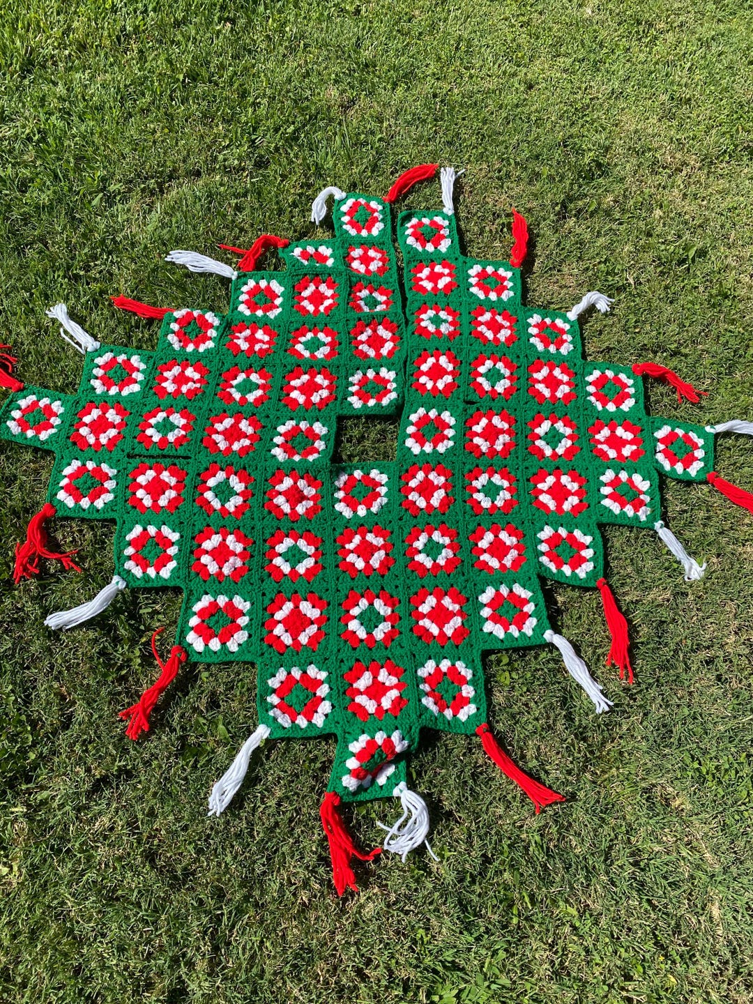 Vintage Handmade Crochet Granny Square Christmas Tree Skirt - Etsy