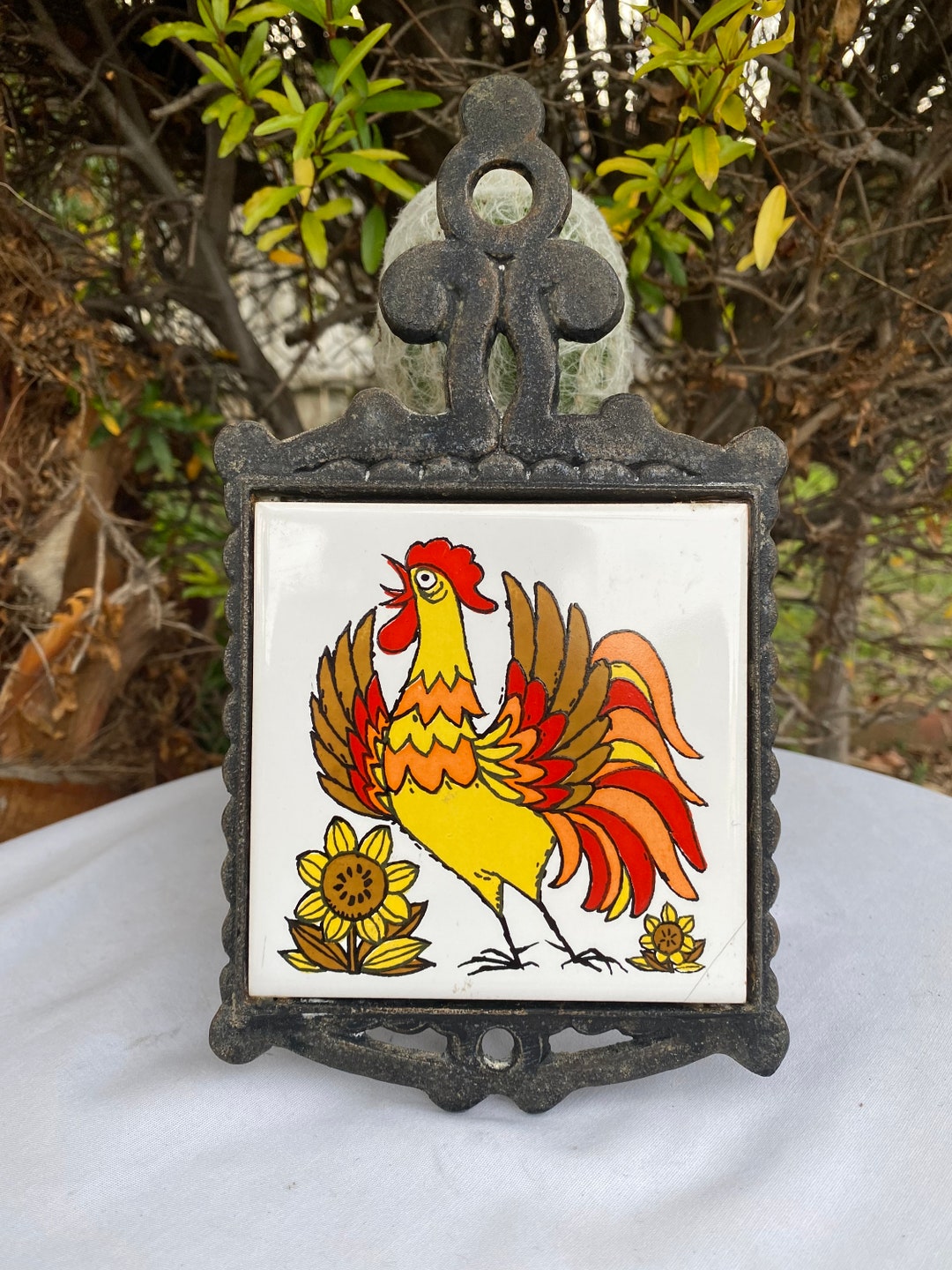 Vintage 1960s Cherry Japan Groovy Rooster Cast Iron, Tile Kitchen ...