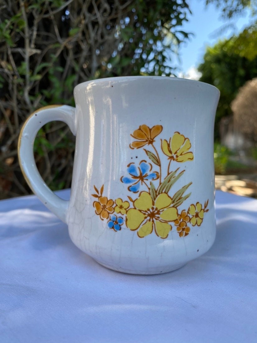 Vintage 1970s Floral Stoneware Coffee Mug - Etsy