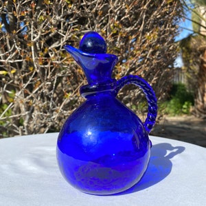 Vintage 1960s Blue Crackle Glass Apothecary Bottle, Mini Cruet - Etsy