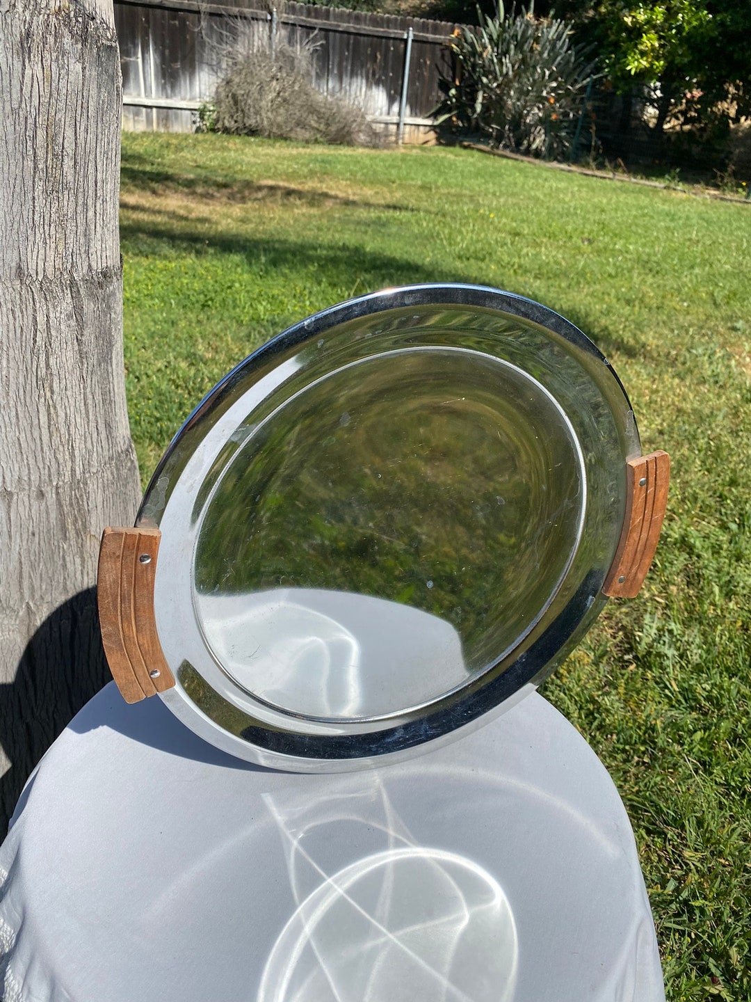Vintage Mid Century Kromex, Wood Handled, Chrome Serving Tray, Bar Tray ...